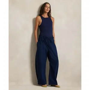 Ralph Lauren Cotton Curved Tapered Drawstring Pant - Navy