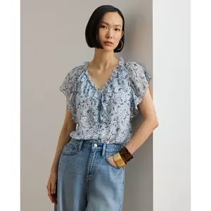 Ralph Lauren Floral Ruffle-trim Georgette Blouse