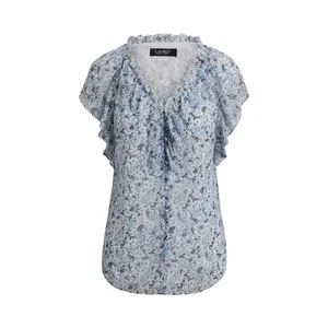 Ralph Lauren Floral Ruffle-trim Georgette Blouse