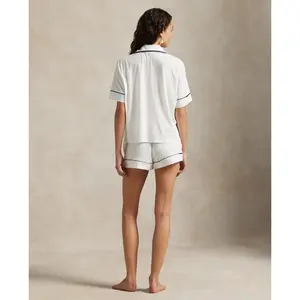 Ralph Lauren Piped Jersey Short-sleeve Pajama Set - White Cloud