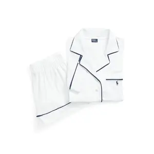 Ralph Lauren Piped Jersey Short-sleeve Pajama Set - White Cloud