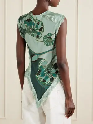 La DoubleJ Fringed Printed Silk-satin Blouse