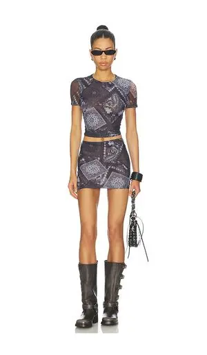Superdown Mesh Bandana Print Mini Skirt Set