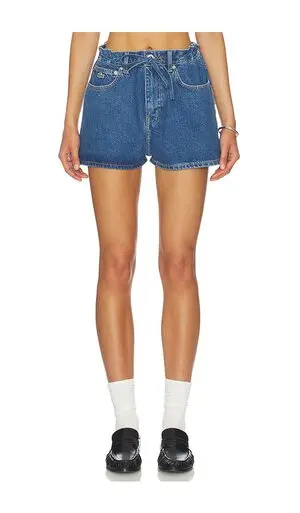 Lacoste Denim Shorts With Drawstring Waist And Logo Detail - Medium Blue