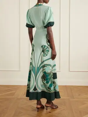 La DoubleJ Marlene Printed Silk-crepe Midi Dress - Mint