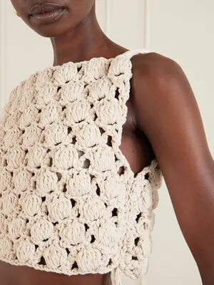 Balmain Crochet Cotton Cropped Top - Neutrals