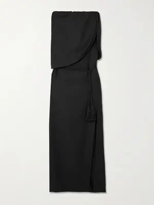 Posse Elspeth Belted Draped Wool-twill Maxi Dress - Black