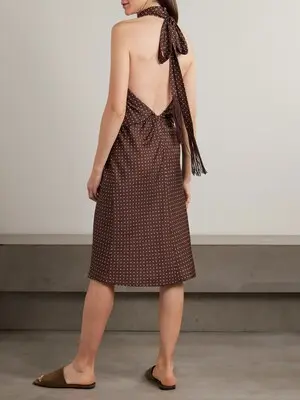 Posse Phoebe Polka-dot Lyocell Halterneck Midi Dress - Brown