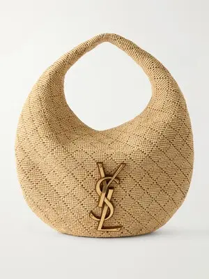 Saint Laurent Icare Cassandre-embellished Woven Raffia Shoulder Bag
