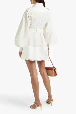 Zimmermann Belted Cotton And Silk-blend Mini Shirt Dress