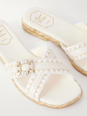 ROGER VIVIER Strass Crystal-embellished Raffia Slides