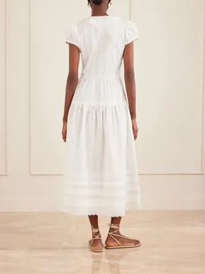 DÔEN Eliette Ruffled Brodeire Anglaise-trimmed Organic Cotton Midi Dress - White