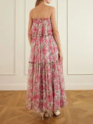 Chloé Floral-print Ruffled Silk-chiffon Maxi Dress - Pink