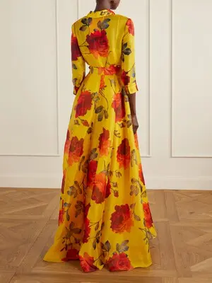Carolina Herrera Belted Floral-print Silk-organza Gown