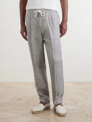 Brunello Cucinelli Straight-leg Hemp And Linen-blend Twill Trousers - Gray