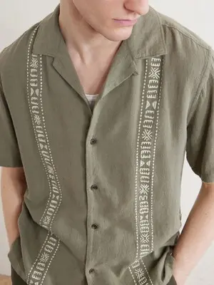 Aimé Leon Dore Embroidered Linen-blend Shirt