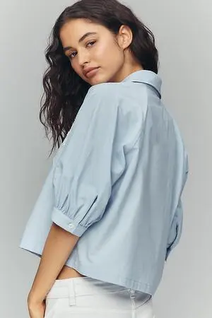 Maeve Lace Half-sleeve Buttondown Crop Shirt