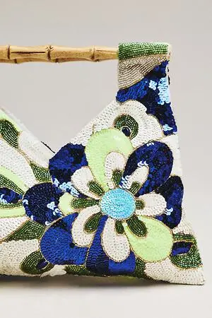 Maeve Beaded Bamboo Handbag - Green Pattern