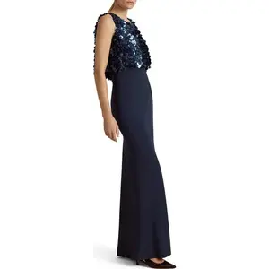 Marina Moscone Bias Dress With Paillette Bodice - Navy
