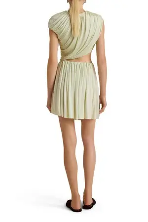 Marina Moscone Mini Gathered Draped Dress With Cap Sleeves - Hemlock