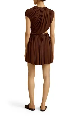 Marina Moscone Mini Gathered Draped Dress With Cap Sleeves - Umber