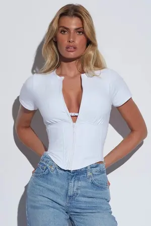 TA3 Mega Sculpting Zip-front Short Sleeve Top