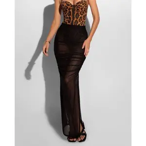 TA3 Ruched Sheer Maxi Skirt - Black