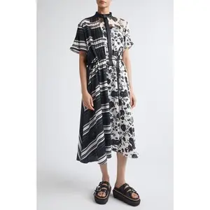 Sacai Pattern Mix Pleated Dress - White Multi
