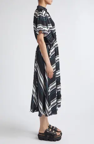 Sacai Pattern Mix Pleated Dress - White Multi