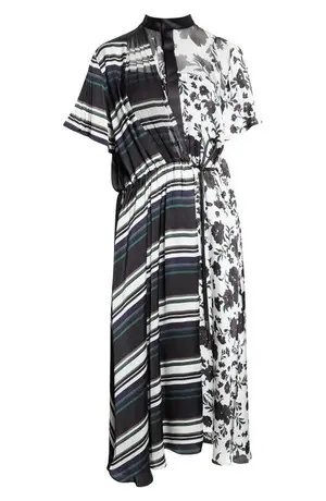 Sacai Pattern Mix Pleated Dress - White Multi