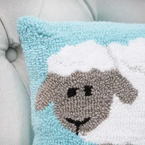 C&F HOME Fluffy Sheep Hooked Mini Accent Pillow 12" X 12"
