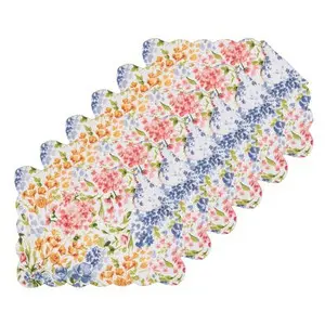 C&F HOME Florian Watercolor Flowers 100% Cotton Set Of 6 Placemats 13" X 19 - Blue