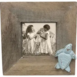 BEACHCOMBERS Whitewashed Turquoise Turtle 4x4 Picture Frame