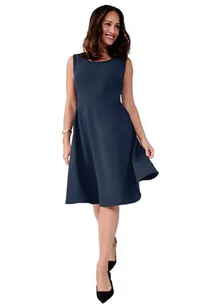 JESSICA LONDON Bi-stretch Fit And Flare Dress - Navy