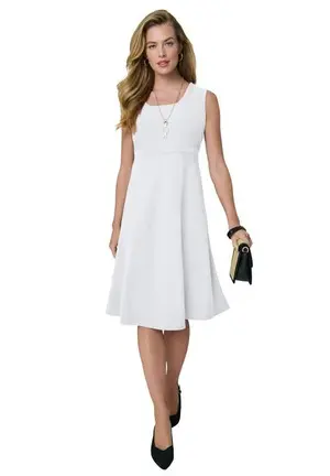 JESSICA LONDON Bi-stretch Fit And Flare Dress - White