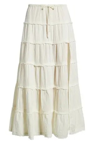 BDG URBAN OUTFITTERS Nova Tiered Gauze Midi Skirt - White