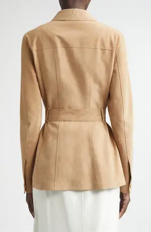 Lafayette 148 New York Belted Nubuck Leather Shirt Jacket - Oat