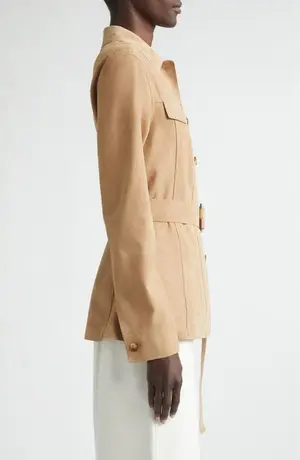 Lafayette 148 New York Belted Nubuck Leather Shirt Jacket - Oat