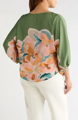 Wit & Wisdom Abstract Floral Peasant Sleeve Top