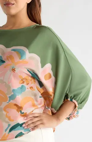 Wit & Wisdom Abstract Floral Peasant Sleeve Top