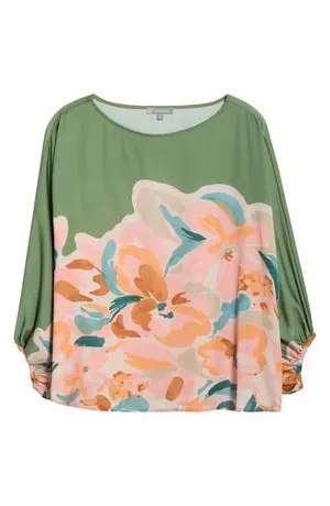 Wit & Wisdom Abstract Floral Peasant Sleeve Top