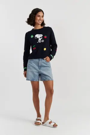 Chinti & Parker Snoopy Intarsia Cotton Sweater - Blue