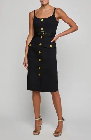 L'Agence Ida Sleeveless Belted Stretch Cotton Dress - Black