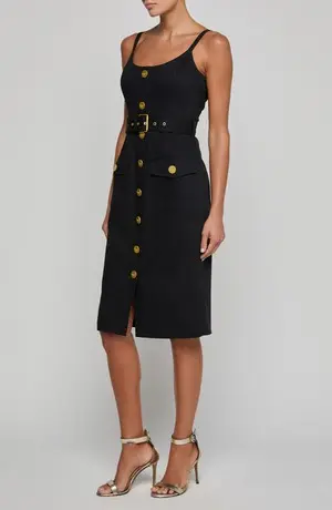 L'Agence Ida Sleeveless Belted Stretch Cotton Dress - Black