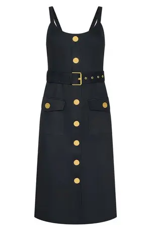 L'Agence Ida Sleeveless Belted Stretch Cotton Dress - Black