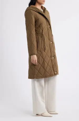 Donna Karan New York Quilted Hooded Coat