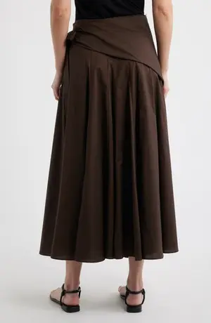 Mango Falda Milos Faux Wrap Cotton Skirt - Chocolate