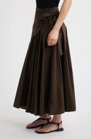 Mango Falda Milos Faux Wrap Cotton Skirt - Chocolate
