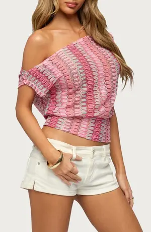 EDIKTED Off-the-shoulder Knit Crop Top