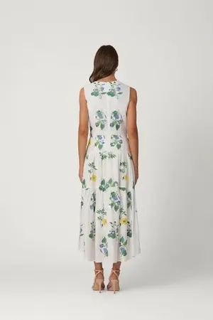 Shoshanna Embroidered Linen Cambridge Midi Dress